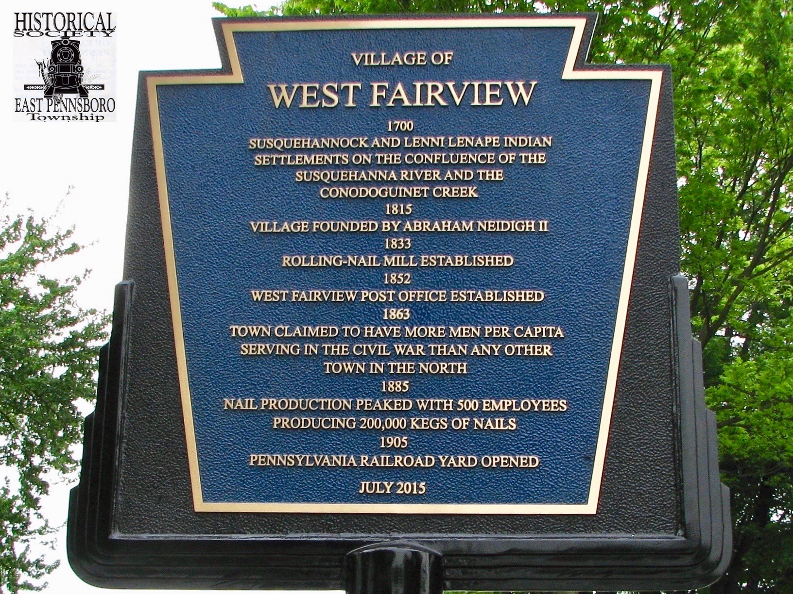 West Fairview Marker 2017 – Historical Society of East Pennsboro